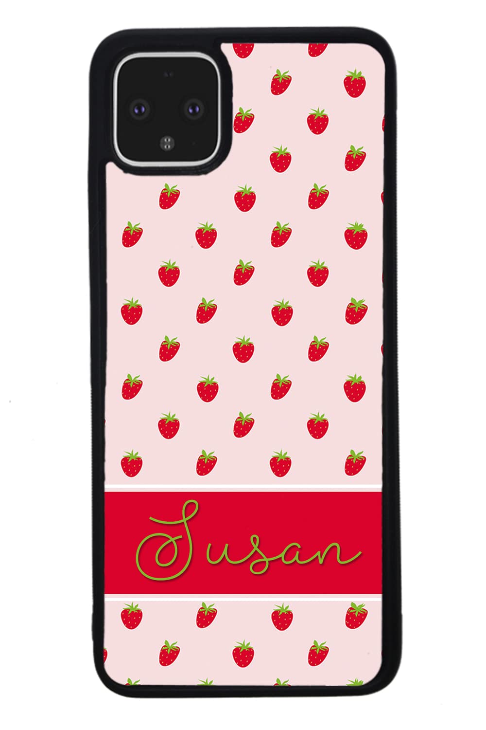 Strawberry Fruit Pattern Personalized Black Rubber Phone Case Compatible With Google Pixel 8 Pro, 8a, 8, 7a, 7, Pixel 7 Pro, 6a, Pixel 6 Pro, 6, 5, 4a 5G, 4a 4G, 4, 4 XL, 3a, 3a XL, 3, 3 XL