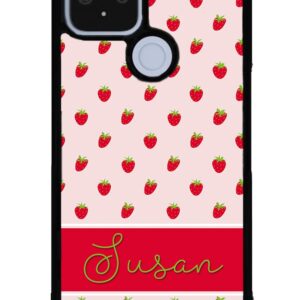 Strawberry Fruit Pattern Personalized Black Rubber Phone Case Compatible With Google Pixel 8 Pro, 8a, 8, 7a, 7, Pixel 7 Pro, 6a, Pixel 6 Pro, 6, 5, 4a 5G, 4a 4G, 4, 4 XL, 3a, 3a XL, 3, 3 XL