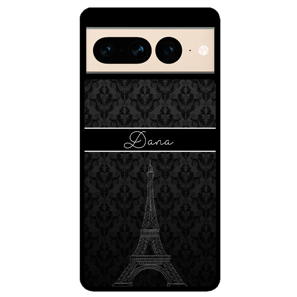 Paris Eiffel Tower Personalized Black Rubber Phone Case Compatible With Google Pixel 8 Pro, 8a, 8, 7a, 7, Pixel 7 Pro, 6a, Pixel 6 Pro, 6, 5, 4a 5G, 4a 4G, 4, 4 XL, 3a, 3a XL, 3, 3 XL, 2