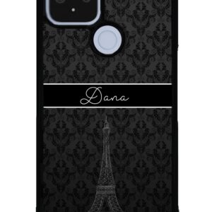 Paris Eiffel Tower Personalized Black Rubber Phone Case Compatible With Google Pixel 8 Pro, 8a, 8, 7a, 7, Pixel 7 Pro, 6a, Pixel 6 Pro, 6, 5, 4a 5G, 4a 4G, 4, 4 XL, 3a, 3a XL, 3, 3 XL, 2