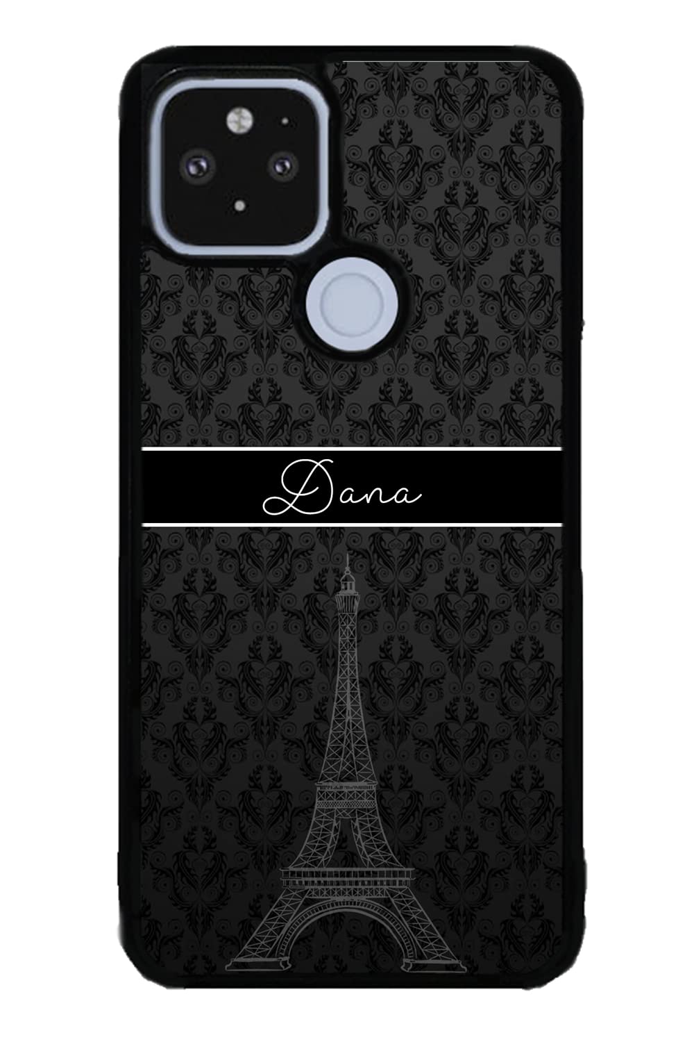 Paris Eiffel Tower Personalized Black Rubber Phone Case Compatible With Google Pixel 8 Pro, 8a, 8, 7a, 7, Pixel 7 Pro, 6a, Pixel 6 Pro, 6, 5, 4a 5G, 4a 4G, 4, 4 XL, 3a, 3a XL, 3, 3 XL, 2