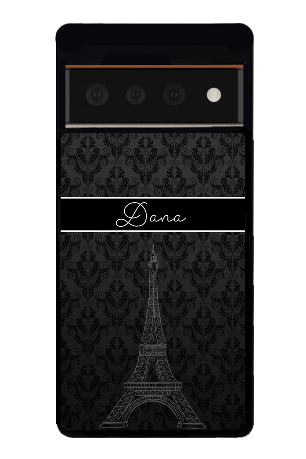 Paris Eiffel Tower Personalized Black Rubber Phone Case Compatible With Google Pixel 8 Pro, 8a, 8, 7a, 7, Pixel 7 Pro, 6a, Pixel 6 Pro, 6, 5, 4a 5G, 4a 4G, 4, 4 XL, 3a, 3a XL, 3, 3 XL, 2