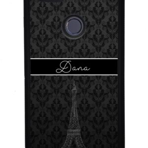 Paris Eiffel Tower Personalized Black Rubber Phone Case Compatible With Google Pixel 8 Pro, 8a, 8, 7a, 7, Pixel 7 Pro, 6a, Pixel 6 Pro, 6, 5, 4a 5G, 4a 4G, 4, 4 XL, 3a, 3a XL, 3, 3 XL, 2