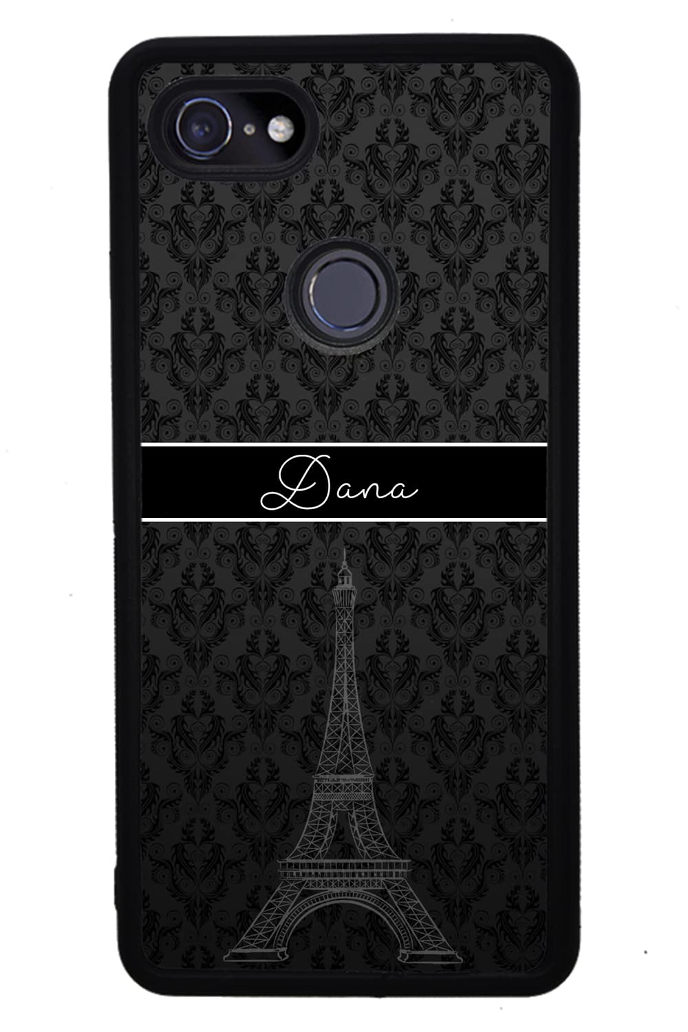 Paris Eiffel Tower Personalized Black Rubber Phone Case Compatible With Google Pixel 8 Pro, 8a, 8, 7a, 7, Pixel 7 Pro, 6a, Pixel 6 Pro, 6, 5, 4a 5G, 4a 4G, 4, 4 XL, 3a, 3a XL, 3, 3 XL, 2