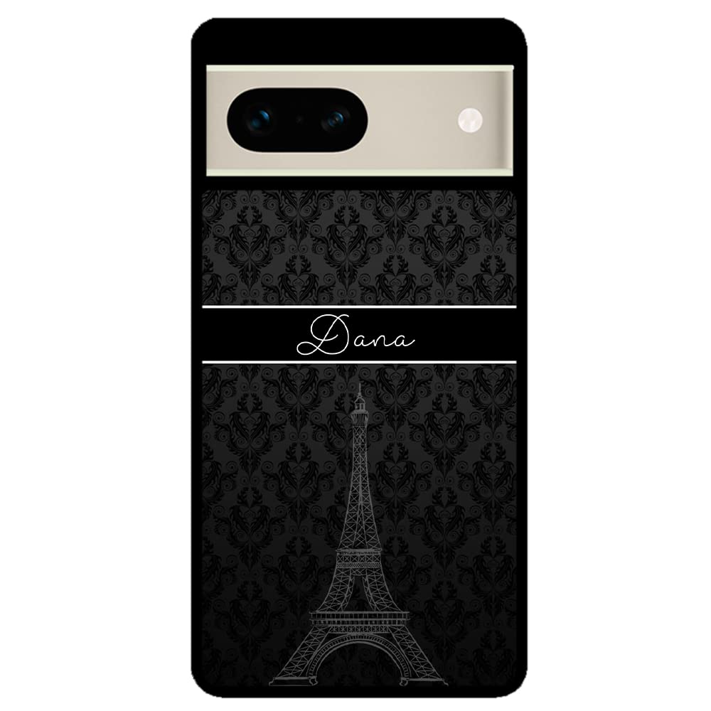 Paris Eiffel Tower Personalized Black Rubber Phone Case Compatible With Google Pixel 8 Pro, 8a, 8, 7a, 7, Pixel 7 Pro, 6a, Pixel 6 Pro, 6, 5, 4a 5G, 4a 4G, 4, 4 XL, 3a, 3a XL, 3, 3 XL, 2