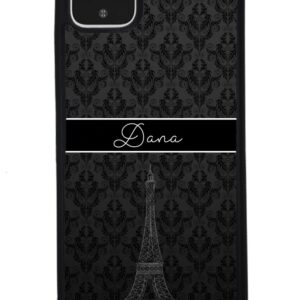 Paris Eiffel Tower Personalized Black Rubber Phone Case Compatible With Google Pixel 8 Pro, 8a, 8, 7a, 7, Pixel 7 Pro, 6a, Pixel 6 Pro, 6, 5, 4a 5G, 4a 4G, 4, 4 XL, 3a, 3a XL, 3, 3 XL, 2