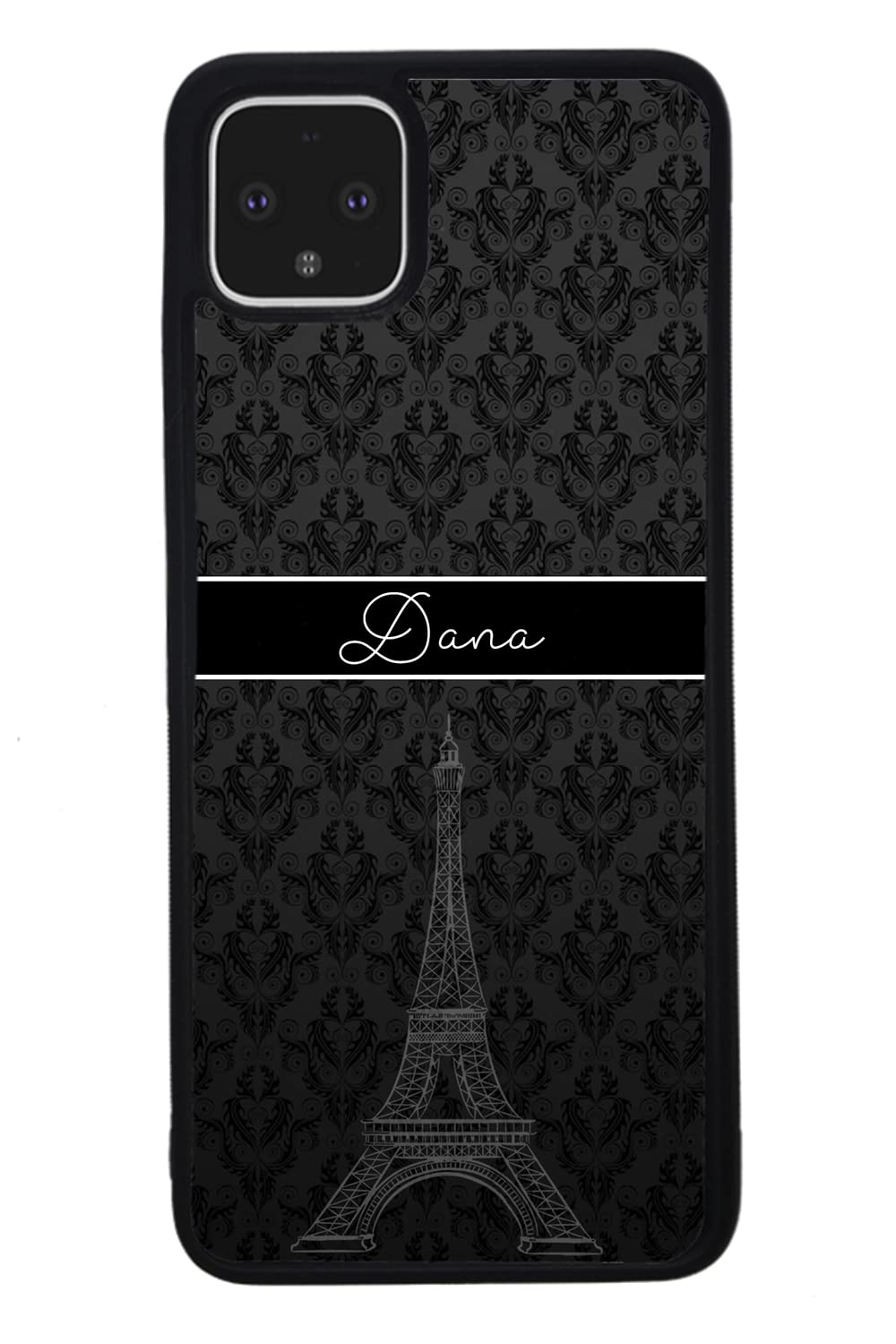 Paris Eiffel Tower Personalized Black Rubber Phone Case Compatible With Google Pixel 8 Pro, 8a, 8, 7a, 7, Pixel 7 Pro, 6a, Pixel 6 Pro, 6, 5, 4a 5G, 4a 4G, 4, 4 XL, 3a, 3a XL, 3, 3 XL, 2