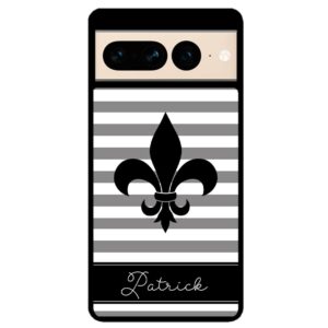 fleur de lis black white personalized black rubber phone case compatible with google pixel 8 pro, 8a, 8, 7a, 7, pixel 7 pro, 6a, pixel 6 pro, 6, 5, 4a 5g, 4a 4g, 4, 4 xl, 3a, 3a xl, 3, 3 xl, 2 xl