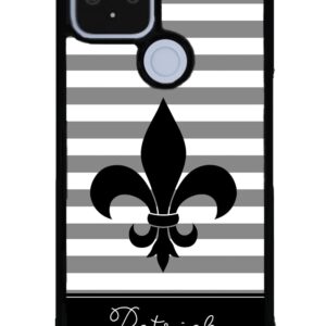 Fleur De Lis Black White Personalized Black Rubber Phone Case Compatible With Google Pixel 8 Pro, 8a, 8, 7a, 7, Pixel 7 Pro, 6a, Pixel 6 Pro, 6, 5, 4a 5G, 4a 4G, 4, 4 XL, 3a, 3a XL, 3, 3 XL, 2 XL