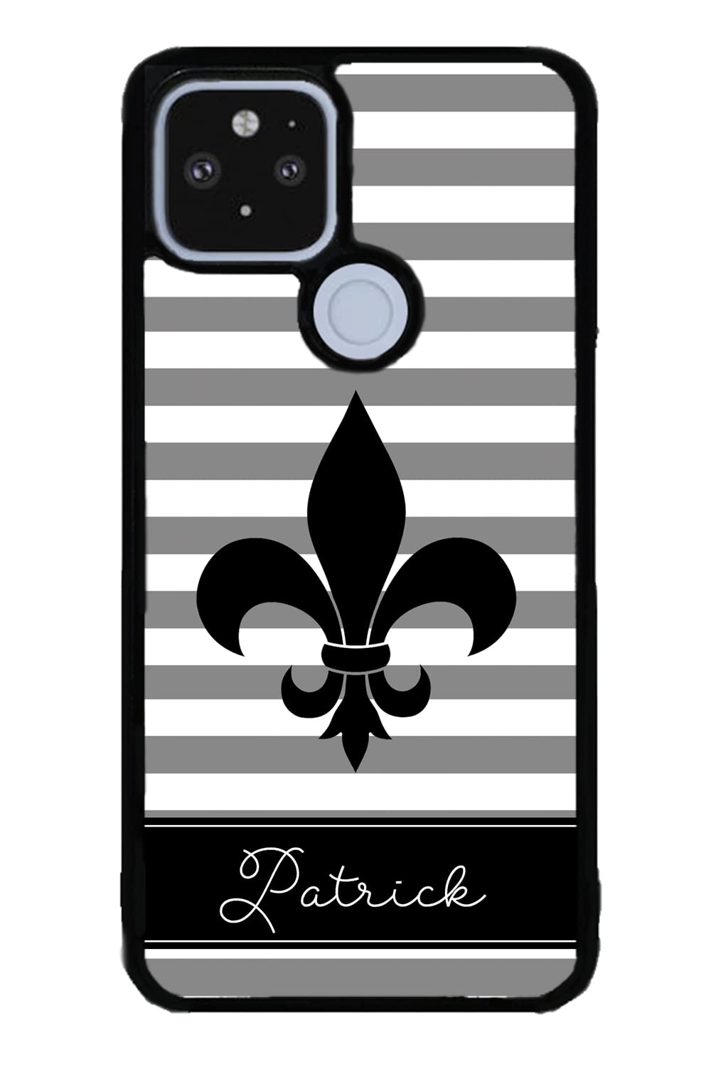 Fleur De Lis Black White Personalized Black Rubber Phone Case Compatible With Google Pixel 8 Pro, 8a, 8, 7a, 7, Pixel 7 Pro, 6a, Pixel 6 Pro, 6, 5, 4a 5G, 4a 4G, 4, 4 XL, 3a, 3a XL, 3, 3 XL, 2 XL