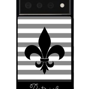 Fleur De Lis Black White Personalized Black Rubber Phone Case Compatible With Google Pixel 8 Pro, 8a, 8, 7a, 7, Pixel 7 Pro, 6a, Pixel 6 Pro, 6, 5, 4a 5G, 4a 4G, 4, 4 XL, 3a, 3a XL, 3, 3 XL, 2 XL