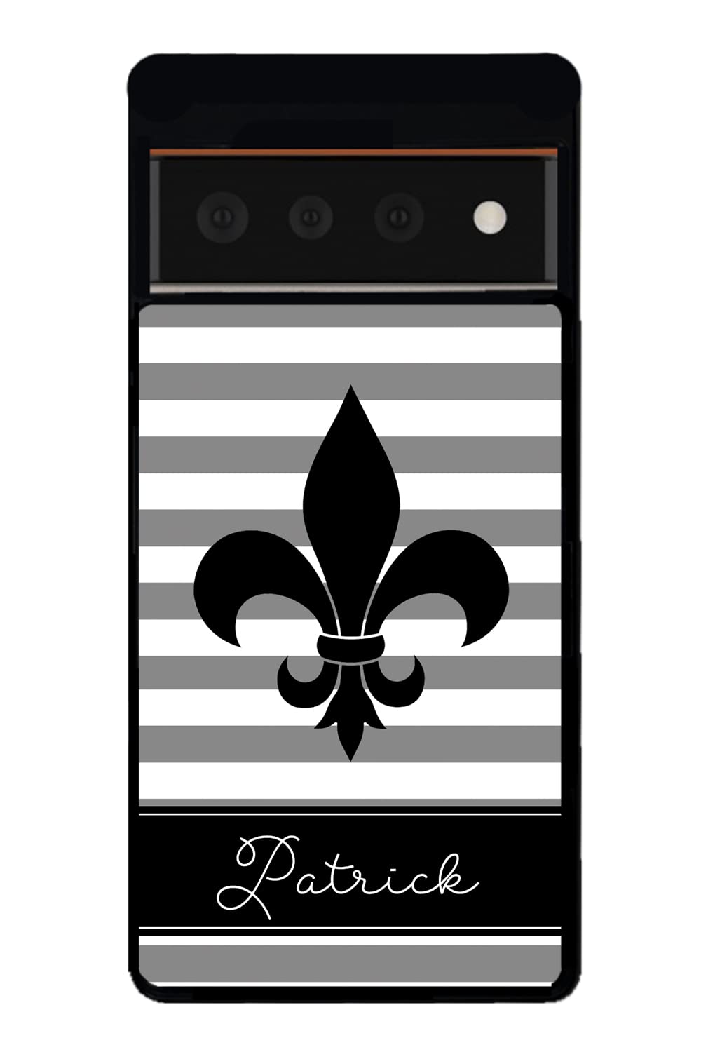 Fleur De Lis Black White Personalized Black Rubber Phone Case Compatible With Google Pixel 8 Pro, 8a, 8, 7a, 7, Pixel 7 Pro, 6a, Pixel 6 Pro, 6, 5, 4a 5G, 4a 4G, 4, 4 XL, 3a, 3a XL, 3, 3 XL, 2 XL