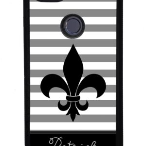 Fleur De Lis Black White Personalized Black Rubber Phone Case Compatible With Google Pixel 8 Pro, 8a, 8, 7a, 7, Pixel 7 Pro, 6a, Pixel 6 Pro, 6, 5, 4a 5G, 4a 4G, 4, 4 XL, 3a, 3a XL, 3, 3 XL, 2 XL