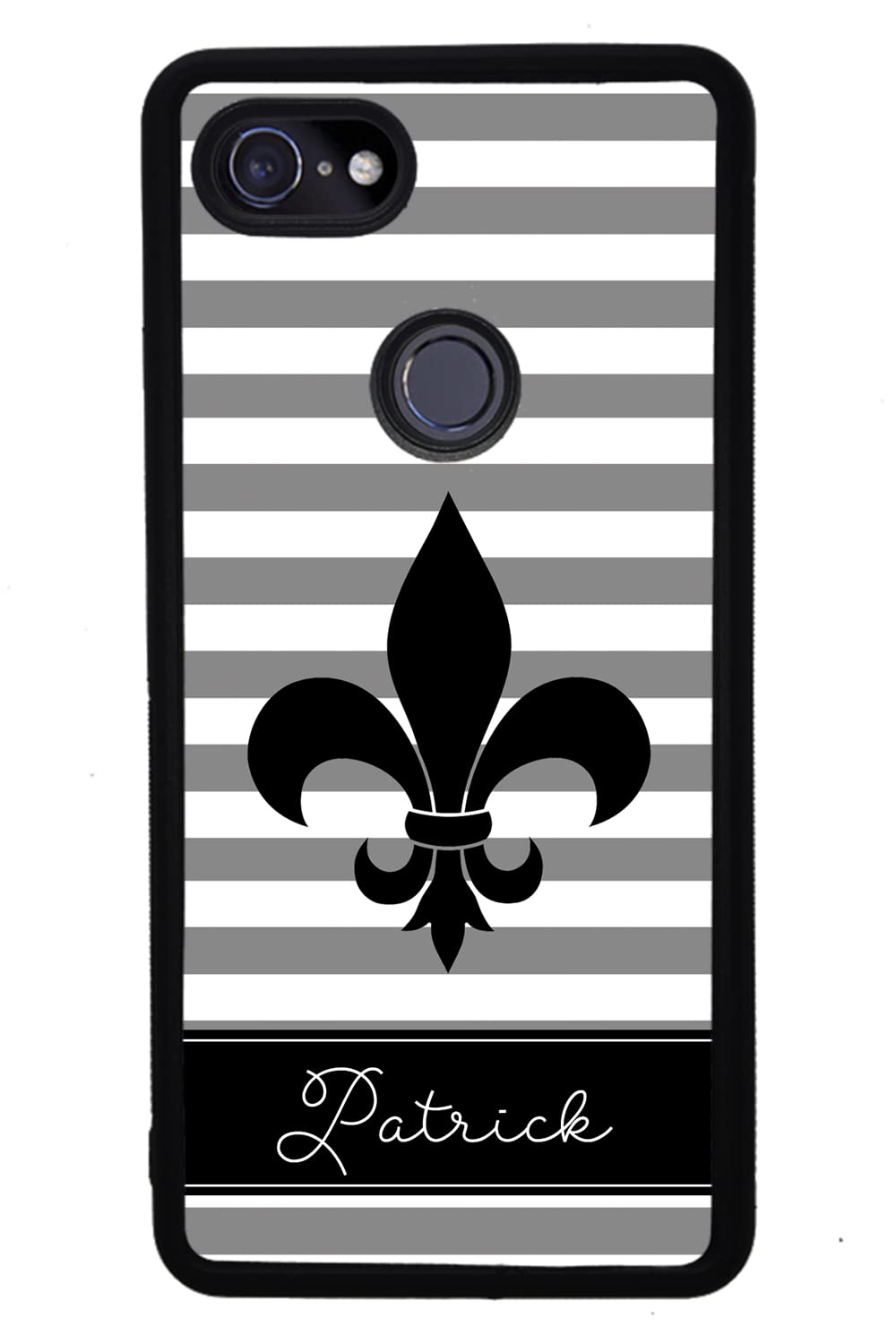 Fleur De Lis Black White Personalized Black Rubber Phone Case Compatible With Google Pixel 8 Pro, 8a, 8, 7a, 7, Pixel 7 Pro, 6a, Pixel 6 Pro, 6, 5, 4a 5G, 4a 4G, 4, 4 XL, 3a, 3a XL, 3, 3 XL, 2 XL