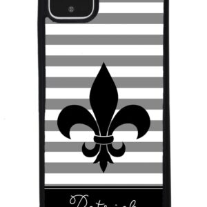 Fleur De Lis Black White Personalized Black Rubber Phone Case Compatible With Google Pixel 8 Pro, 8a, 8, 7a, 7, Pixel 7 Pro, 6a, Pixel 6 Pro, 6, 5, 4a 5G, 4a 4G, 4, 4 XL, 3a, 3a XL, 3, 3 XL, 2 XL