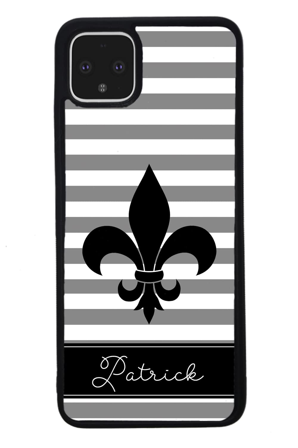 Fleur De Lis Black White Personalized Black Rubber Phone Case Compatible With Google Pixel 8 Pro, 8a, 8, 7a, 7, Pixel 7 Pro, 6a, Pixel 6 Pro, 6, 5, 4a 5G, 4a 4G, 4, 4 XL, 3a, 3a XL, 3, 3 XL, 2 XL