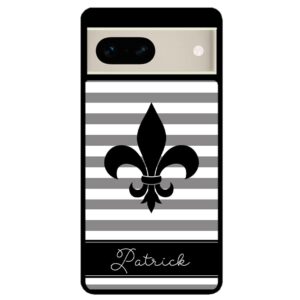 Fleur De Lis Black White Personalized Black Rubber Phone Case Compatible With Google Pixel 8 Pro, 8a, 8, 7a, 7, Pixel 7 Pro, 6a, Pixel 6 Pro, 6, 5, 4a 5G, 4a 4G, 4, 4 XL, 3a, 3a XL, 3, 3 XL, 2 XL