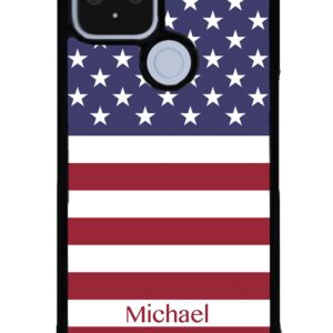 American Flag Stars and Stripes Personalized Black Rubber Phone Case Compatible With Google Pixel 8 Pro, 8a, 8, 7a, 7, Pixel 7 Pro, 6a, Pixel 6 Pro, 6, 5, 4a 5G, 4a 4G, 4, 4 XL, 3a, 3a XL, 3