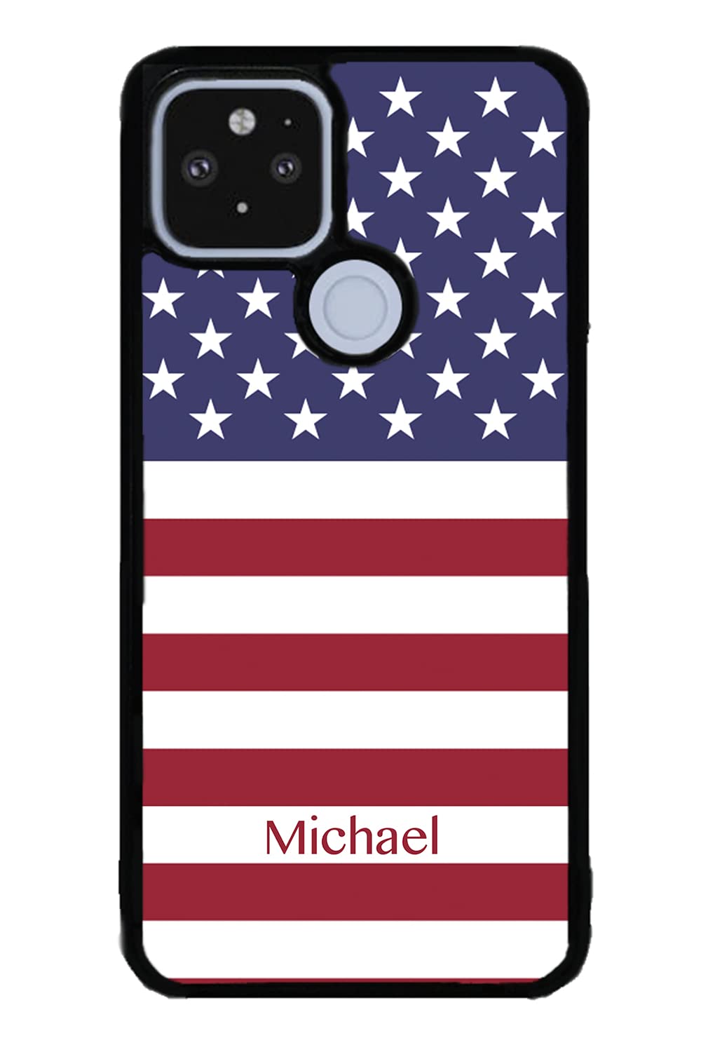 American Flag Stars and Stripes Personalized Black Rubber Phone Case Compatible With Google Pixel 8 Pro, 8a, 8, 7a, 7, Pixel 7 Pro, 6a, Pixel 6 Pro, 6, 5, 4a 5G, 4a 4G, 4, 4 XL, 3a, 3a XL, 3