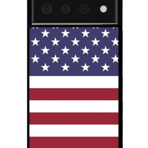 American Flag Stars and Stripes Personalized Black Rubber Phone Case Compatible With Google Pixel 8 Pro, 8a, 8, 7a, 7, Pixel 7 Pro, 6a, Pixel 6 Pro, 6, 5, 4a 5G, 4a 4G, 4, 4 XL, 3a, 3a XL, 3