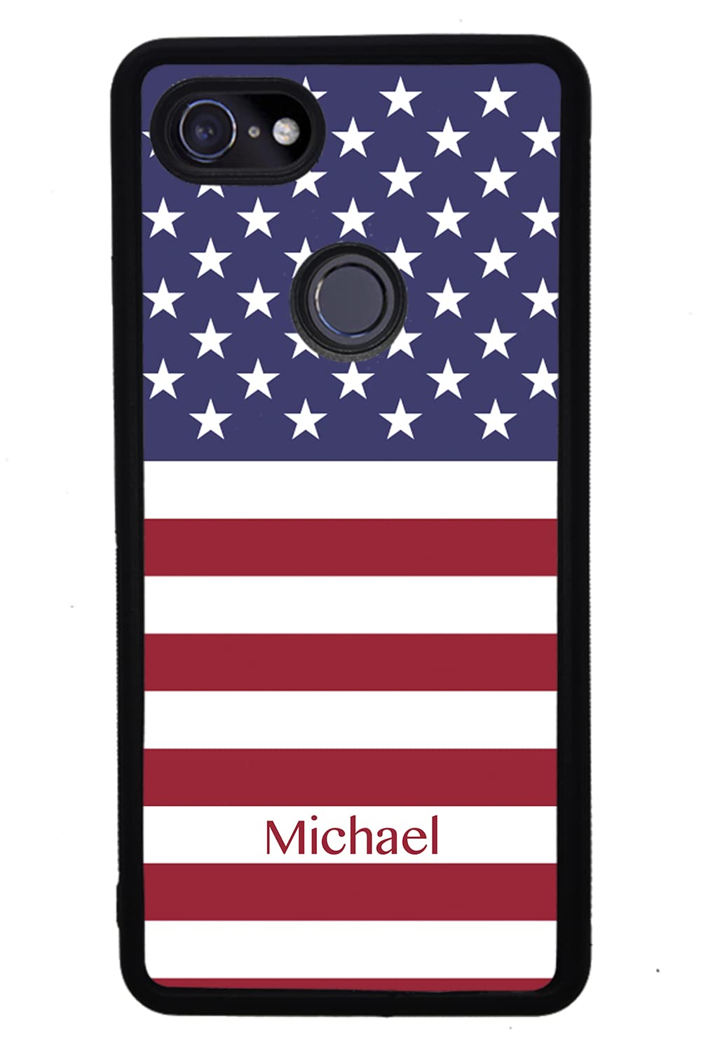 American Flag Stars and Stripes Personalized Black Rubber Phone Case Compatible With Google Pixel 8 Pro, 8a, 8, 7a, 7, Pixel 7 Pro, 6a, Pixel 6 Pro, 6, 5, 4a 5G, 4a 4G, 4, 4 XL, 3a, 3a XL, 3