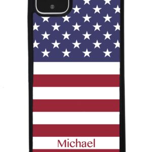 American Flag Stars and Stripes Personalized Black Rubber Phone Case Compatible With Google Pixel 8 Pro, 8a, 8, 7a, 7, Pixel 7 Pro, 6a, Pixel 6 Pro, 6, 5, 4a 5G, 4a 4G, 4, 4 XL, 3a, 3a XL, 3