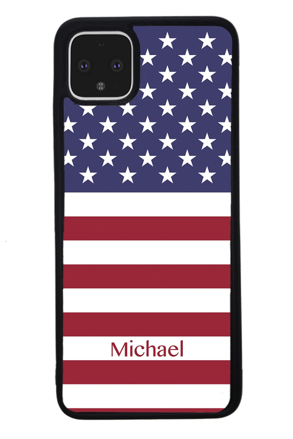 American Flag Stars and Stripes Personalized Black Rubber Phone Case Compatible With Google Pixel 8 Pro, 8a, 8, 7a, 7, Pixel 7 Pro, 6a, Pixel 6 Pro, 6, 5, 4a 5G, 4a 4G, 4, 4 XL, 3a, 3a XL, 3