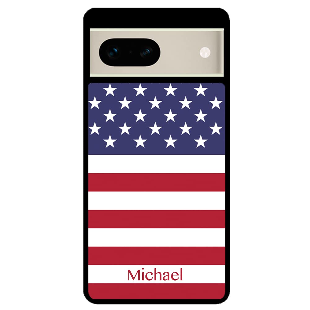 American Flag Stars and Stripes Personalized Black Rubber Phone Case Compatible With Google Pixel 8 Pro, 8a, 8, 7a, 7, Pixel 7 Pro, 6a, Pixel 6 Pro, 6, 5, 4a 5G, 4a 4G, 4, 4 XL, 3a, 3a XL, 3