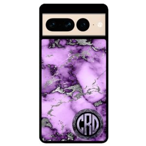 purple and silver marble monogram black rubber phone case compatible with google pixel 8 pro, 8a, 8, 7a, 7, pixel 7 pro, 6a, pixel 6 pro, 6, 5, 4a 5g, 4a 4g, 4, 4 xl, 3a, 3a xl, 3, 3 xl, 2 xl, 2