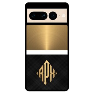 black and gold personalized diamond monogram black rubber phone case compatible with google pixel 8 pro, 8a, 8, 7a, 7, pixel 7 pro, 6a, pixel 6 pro, 6, 5, 4a 5g, 4a 4g, 4, 4 xl, 3a, 3a xl, 3, 3 xl