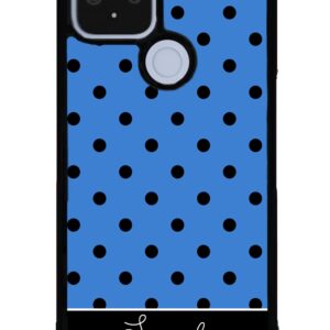 Blue Black White Polka Dot Personalized Black Rubber Phone Case Compatible With Google Pixel 8 Pro, 8a, 8, 7a, 7, Pixel 7 Pro, 6a, Pixel 6 Pro, 6, Pixel 5, 4a 5G, 4a 4G, 4, 4 XL, 3a, 3a XL, 3, 3 XL