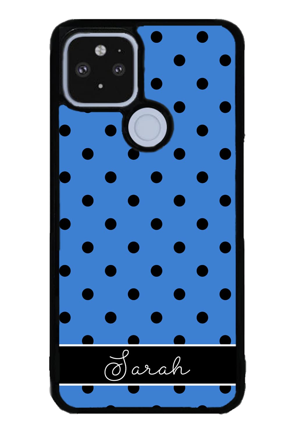 Blue Black White Polka Dot Personalized Black Rubber Phone Case Compatible With Google Pixel 8 Pro, 8a, 8, 7a, 7, Pixel 7 Pro, 6a, Pixel 6 Pro, 6, Pixel 5, 4a 5G, 4a 4G, 4, 4 XL, 3a, 3a XL, 3, 3 XL