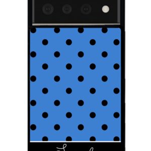 Blue Black White Polka Dot Personalized Black Rubber Phone Case Compatible With Google Pixel 8 Pro, 8a, 8, 7a, 7, Pixel 7 Pro, 6a, Pixel 6 Pro, 6, Pixel 5, 4a 5G, 4a 4G, 4, 4 XL, 3a, 3a XL, 3, 3 XL