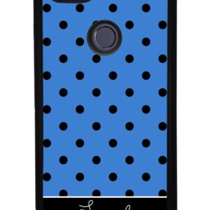 Blue Black White Polka Dot Personalized Black Rubber Phone Case Compatible With Google Pixel 8 Pro, 8a, 8, 7a, 7, Pixel 7 Pro, 6a, Pixel 6 Pro, 6, Pixel 5, 4a 5G, 4a 4G, 4, 4 XL, 3a, 3a XL, 3, 3 XL