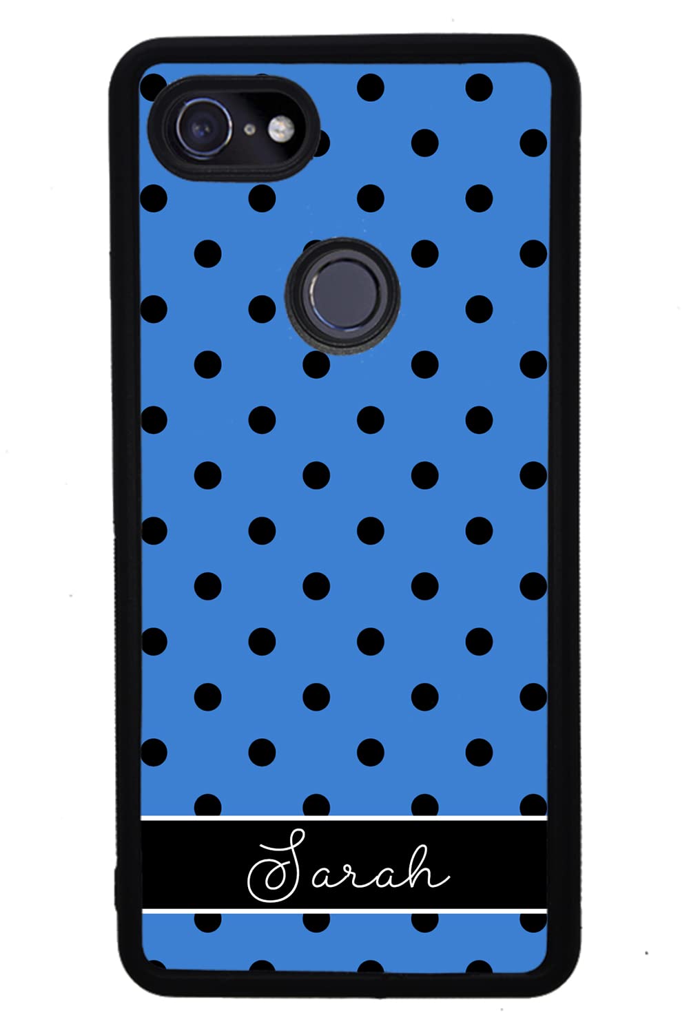 Blue Black White Polka Dot Personalized Black Rubber Phone Case Compatible With Google Pixel 8 Pro, 8a, 8, 7a, 7, Pixel 7 Pro, 6a, Pixel 6 Pro, 6, Pixel 5, 4a 5G, 4a 4G, 4, 4 XL, 3a, 3a XL, 3, 3 XL