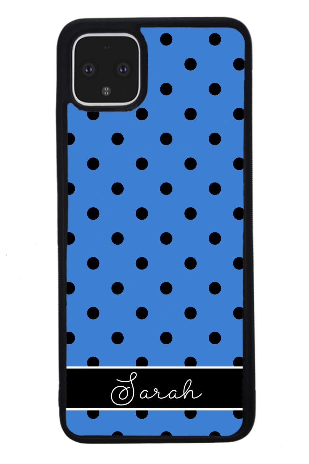 Blue Black White Polka Dot Personalized Black Rubber Phone Case Compatible With Google Pixel 8 Pro, 8a, 8, 7a, 7, Pixel 7 Pro, 6a, Pixel 6 Pro, 6, Pixel 5, 4a 5G, 4a 4G, 4, 4 XL, 3a, 3a XL, 3, 3 XL