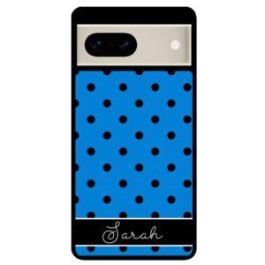 Blue Black White Polka Dot Personalized Black Rubber Phone Case Compatible With Google Pixel 8 Pro, 8a, 8, 7a, 7, Pixel 7 Pro, 6a, Pixel 6 Pro, 6, Pixel 5, 4a 5G, 4a 4G, 4, 4 XL, 3a, 3a XL, 3, 3 XL