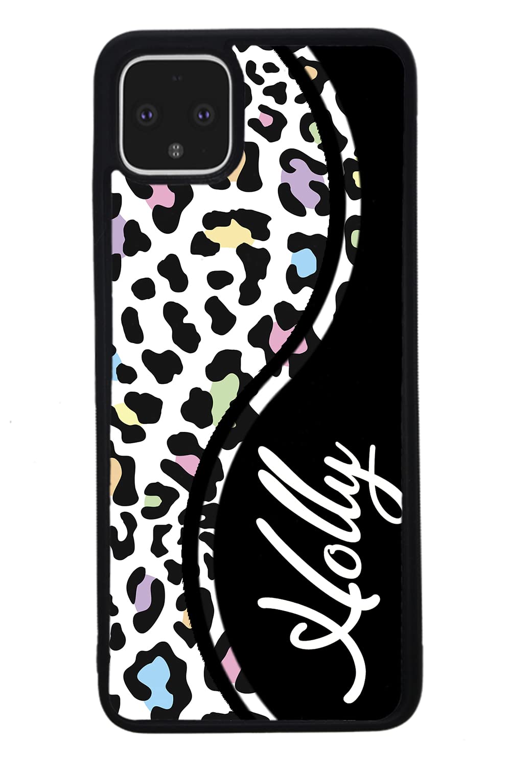 Colorful Leopard Cheetah Animal Skin Personalized Black Rubber Phone Case Compatible With Google Pixel 8 Pro, 8a, 8, 7a, 7, Pixel 7 Pro, 6a, Pixel 6 Pro, 6, 5, 4a 5G, 4a 4G, 4, 4 XL, 3a, 3a XL, 3