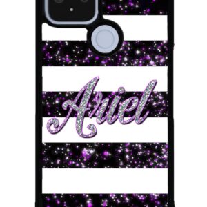 Purple Silver Glitter Bars Personalized Black Rubber Phone Case Compatible With Google Pixel 8 Pro, 8a, 8, 7a, 7, Pixel 7 Pro, 6a, 6 Pro, 6, 5, 4a 5G, 4a 4G, 4, 4 XL, 3a, 3a XL, 3, 3 XL, 2 XL, 2