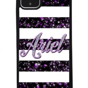 Purple Silver Glitter Bars Personalized Black Rubber Phone Case Compatible With Google Pixel 8 Pro, 8a, 8, 7a, 7, Pixel 7 Pro, 6a, 6 Pro, 6, 5, 4a 5G, 4a 4G, 4, 4 XL, 3a, 3a XL, 3, 3 XL, 2 XL, 2