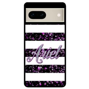 Purple Silver Glitter Bars Personalized Black Rubber Phone Case Compatible With Google Pixel 8 Pro, 8a, 8, 7a, 7, Pixel 7 Pro, 6a, 6 Pro, 6, 5, 4a 5G, 4a 4G, 4, 4 XL, 3a, 3a XL, 3, 3 XL, 2 XL, 2