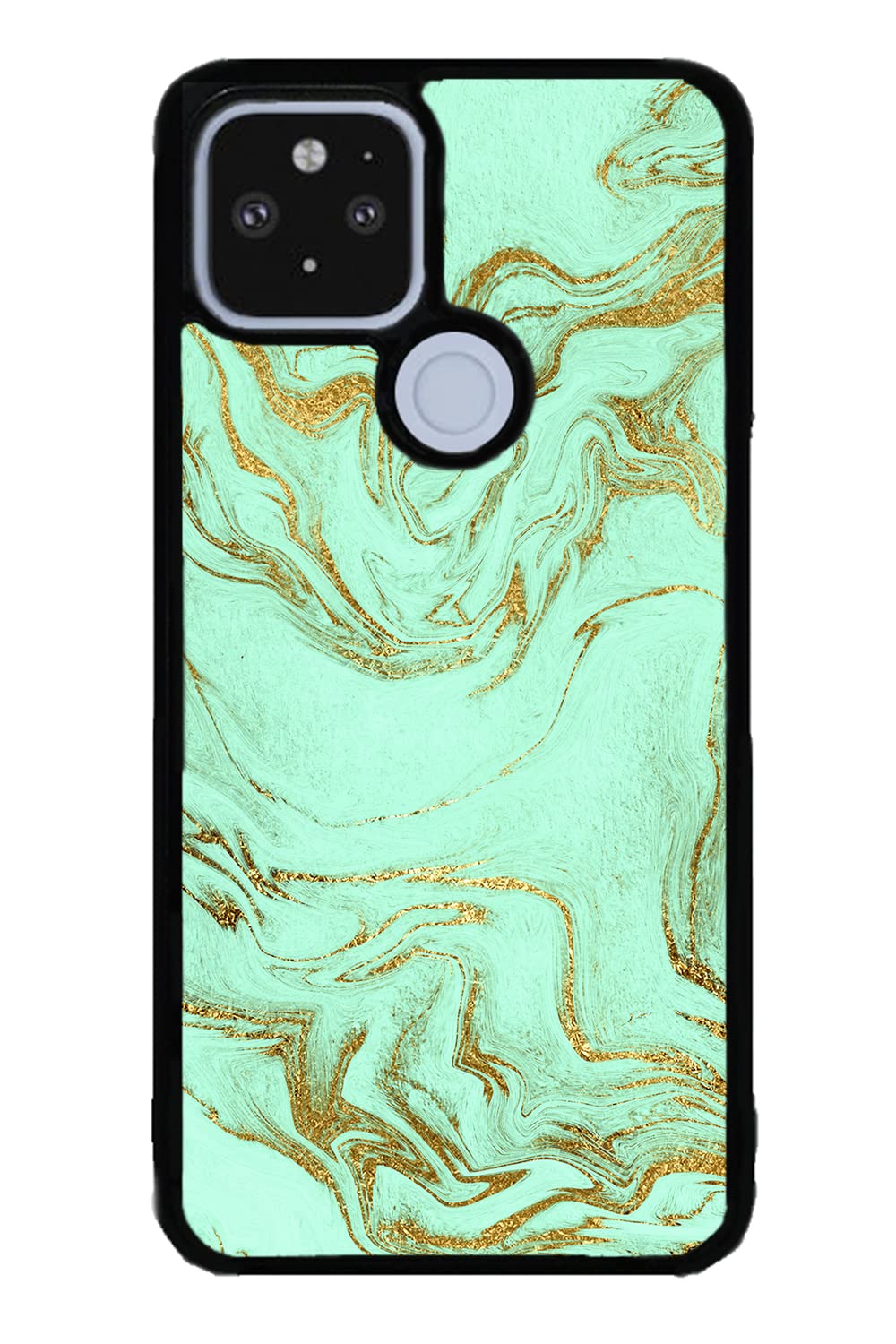 Mint Green Gold Marble Black Rubber Phone Case Compatible With Google Pixel 8 Pro, 8a, 8, 7a, 7, Pixel 7 Pro, 6a, Pixel 6 Pro, 6, Pixel 5, 4a 5G, 4a 4G, 4, 4 XL, 3a, 3a XL, 3, 3 XL, 2 XL, 2