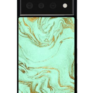 Mint Green Gold Marble Black Rubber Phone Case Compatible With Google Pixel 8 Pro, 8a, 8, 7a, 7, Pixel 7 Pro, 6a, Pixel 6 Pro, 6, Pixel 5, 4a 5G, 4a 4G, 4, 4 XL, 3a, 3a XL, 3, 3 XL, 2 XL, 2