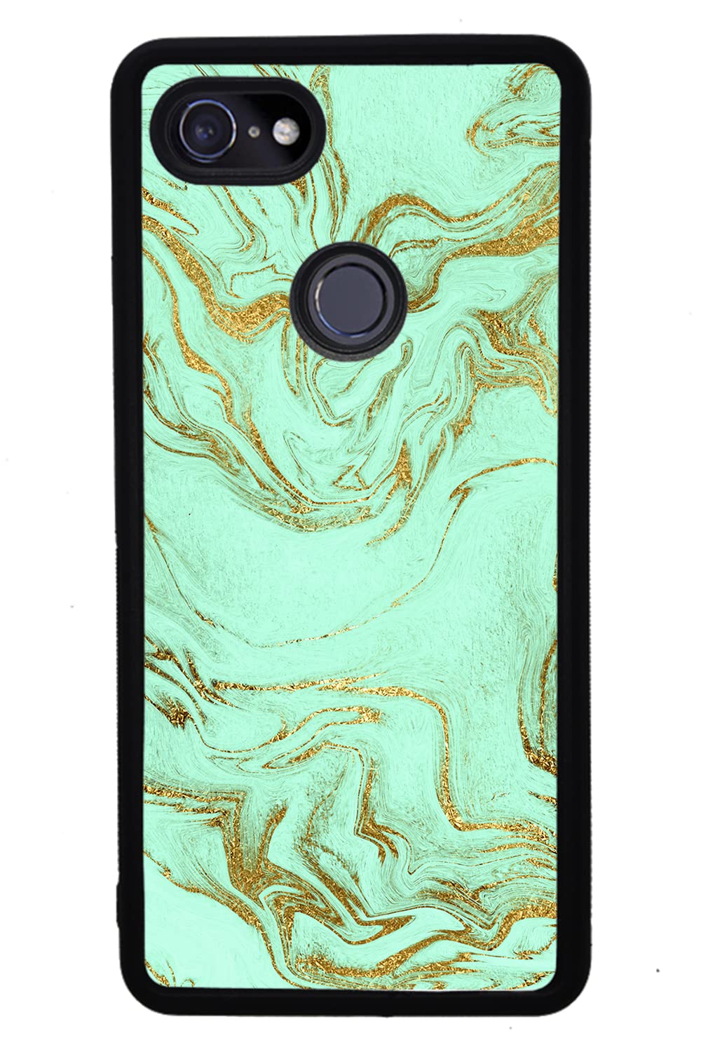 Mint Green Gold Marble Black Rubber Phone Case Compatible With Google Pixel 8 Pro, 8a, 8, 7a, 7, Pixel 7 Pro, 6a, Pixel 6 Pro, 6, Pixel 5, 4a 5G, 4a 4G, 4, 4 XL, 3a, 3a XL, 3, 3 XL, 2 XL, 2