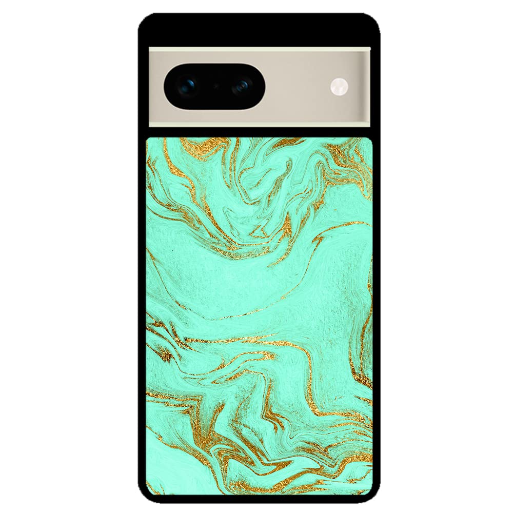 Mint Green Gold Marble Black Rubber Phone Case Compatible With Google Pixel 8 Pro, 8a, 8, 7a, 7, Pixel 7 Pro, 6a, Pixel 6 Pro, 6, Pixel 5, 4a 5G, 4a 4G, 4, 4 XL, 3a, 3a XL, 3, 3 XL, 2 XL, 2