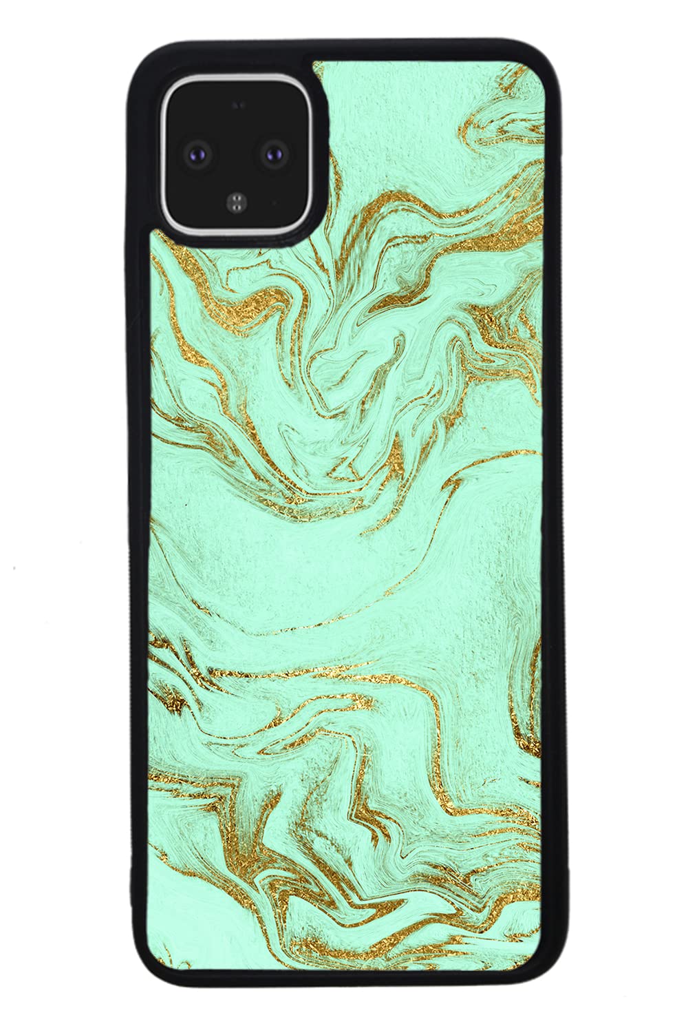 Mint Green Gold Marble Black Rubber Phone Case Compatible With Google Pixel 8 Pro, 8a, 8, 7a, 7, Pixel 7 Pro, 6a, Pixel 6 Pro, 6, Pixel 5, 4a 5G, 4a 4G, 4, 4 XL, 3a, 3a XL, 3, 3 XL, 2 XL, 2