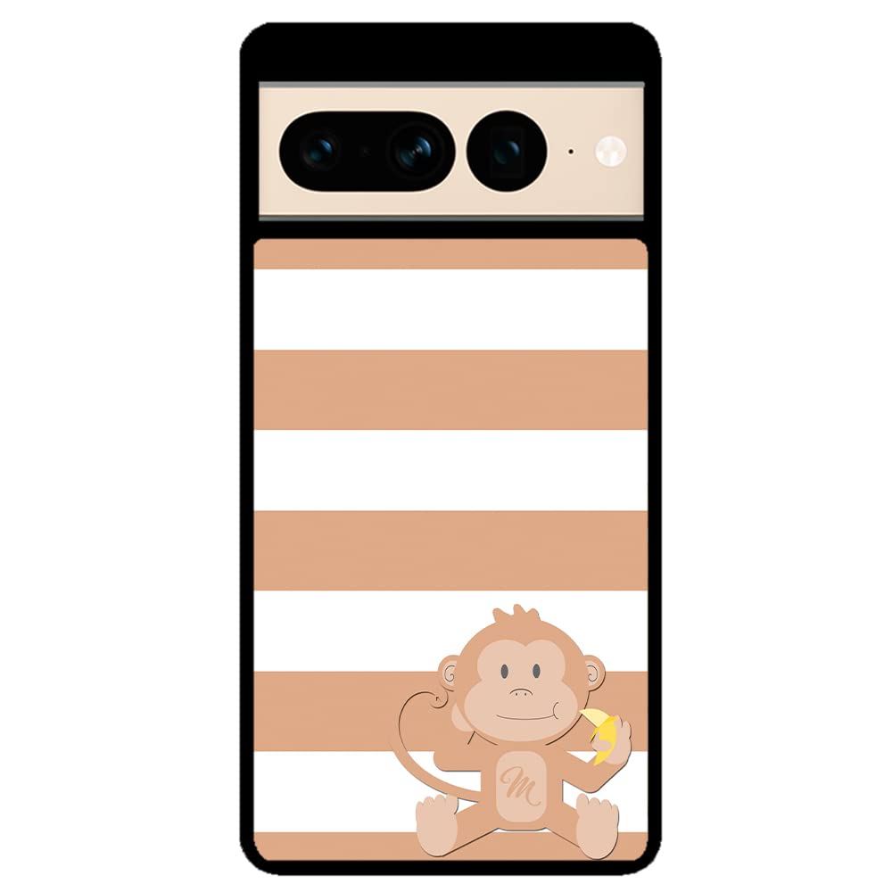 Brown White Monkey Personalized Black Rubber Phone Case Compatible With Google Pixel 8 Pro, 8a, 8, 7a, 7, Pixel 7 Pro, 6a, Pixel 6 Pro, 6, 5, 4a 5G, 4a 4G, 4, 4 XL, 3a, 3a XL, 3, 3 XL, 2 XL, 2