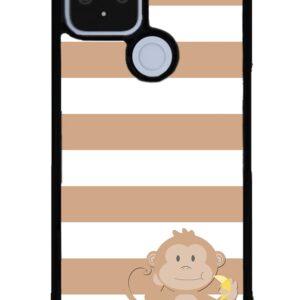 Brown White Monkey Personalized Black Rubber Phone Case Compatible With Google Pixel 8 Pro, 8a, 8, 7a, 7, Pixel 7 Pro, 6a, Pixel 6 Pro, 6, 5, 4a 5G, 4a 4G, 4, 4 XL, 3a, 3a XL, 3, 3 XL, 2 XL, 2