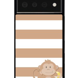 Brown White Monkey Personalized Black Rubber Phone Case Compatible With Google Pixel 8 Pro, 8a, 8, 7a, 7, Pixel 7 Pro, 6a, Pixel 6 Pro, 6, 5, 4a 5G, 4a 4G, 4, 4 XL, 3a, 3a XL, 3, 3 XL, 2 XL, 2