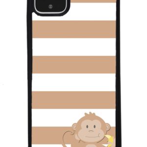 Brown White Monkey Personalized Black Rubber Phone Case Compatible With Google Pixel 8 Pro, 8a, 8, 7a, 7, Pixel 7 Pro, 6a, Pixel 6 Pro, 6, 5, 4a 5G, 4a 4G, 4, 4 XL, 3a, 3a XL, 3, 3 XL, 2 XL, 2